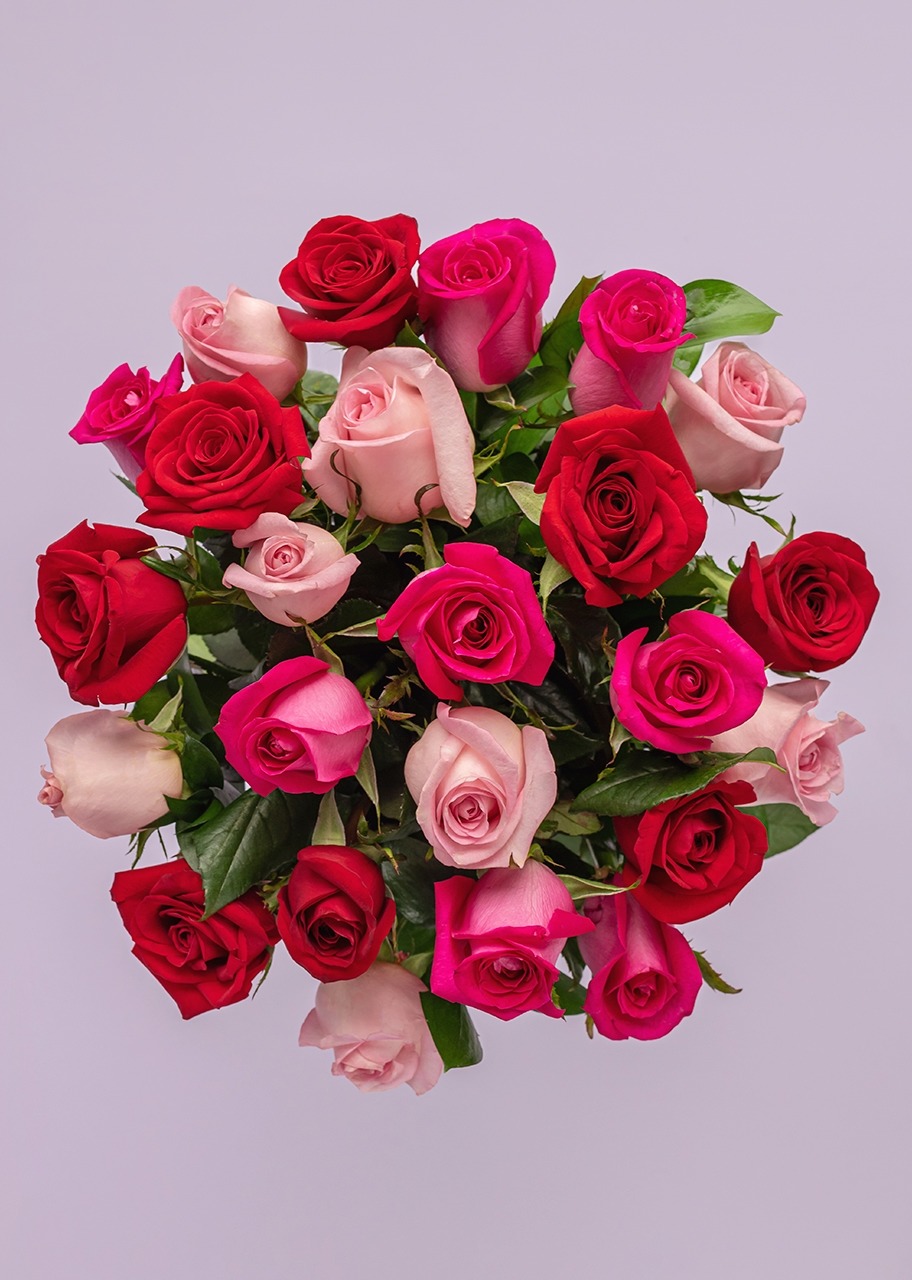 Arreglo de 24 rosas Multicolor en Jarrón