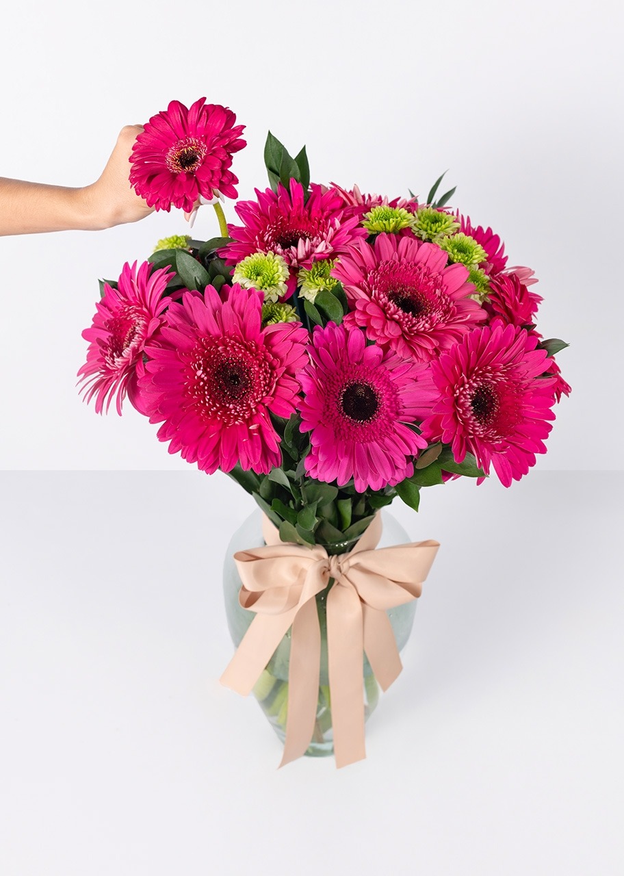 Sorprende a tu persona especial con este arreglo de gerberas.