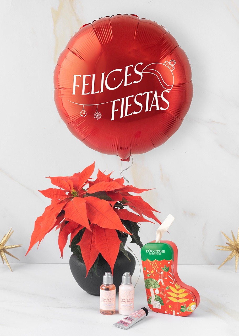 Kit Navideño Nochebuena color naranja, globo y bota L'occitane