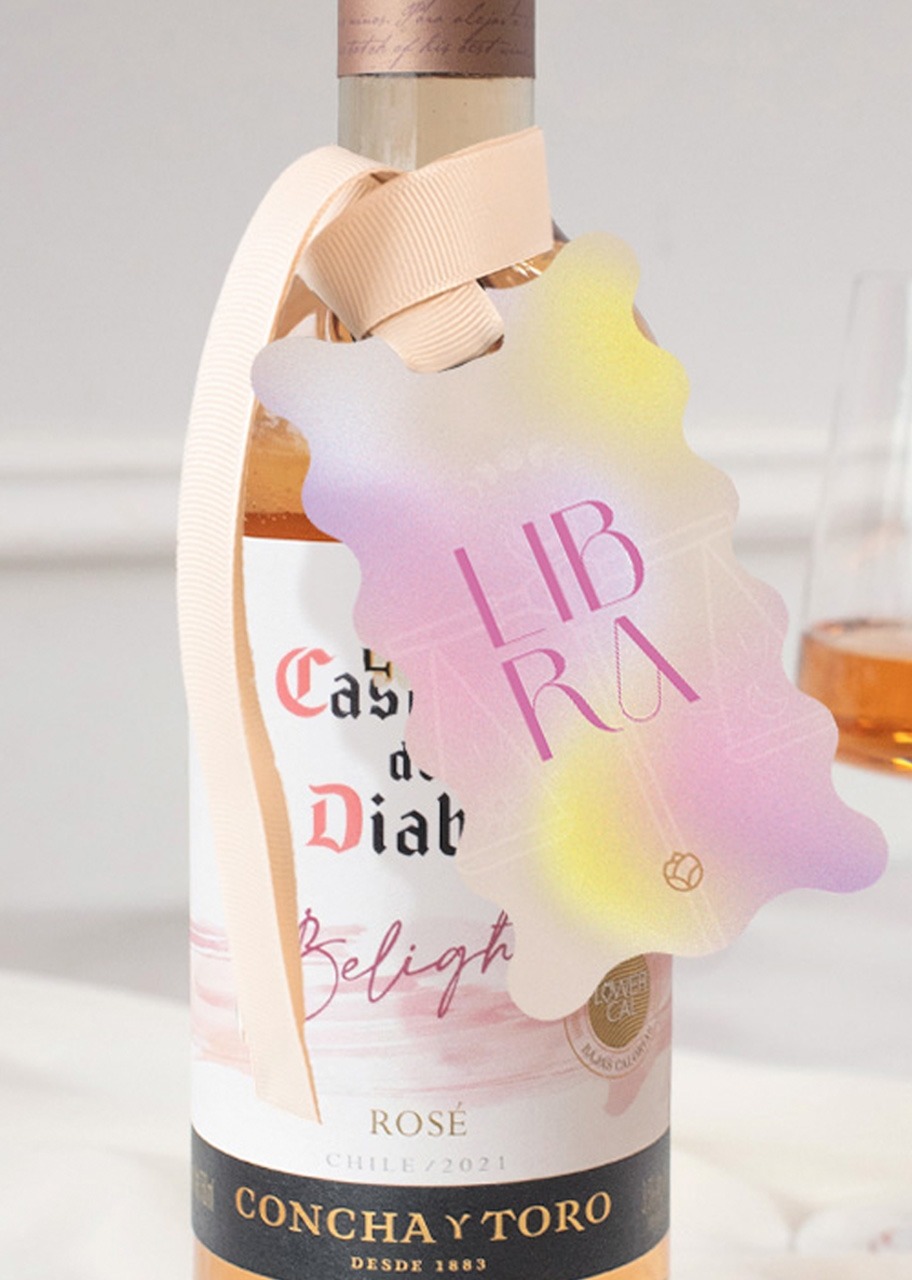 Kit Signo Libra Pastel y Vino Casillero Belight Rosé con Tag Libr