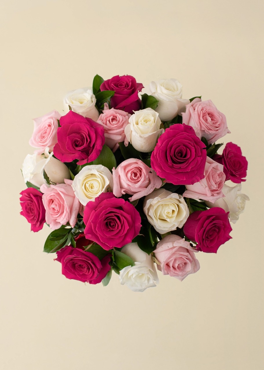 Arreglo de 24 rosas rosas y blancas